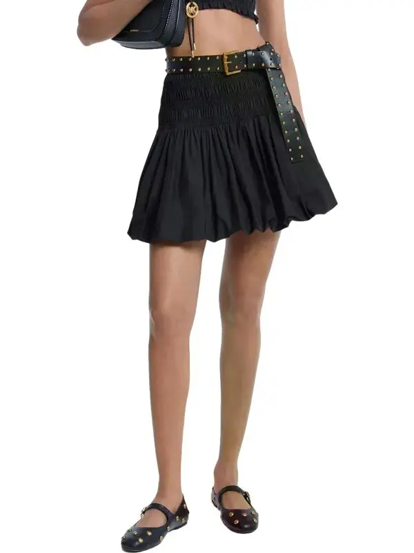 Michael Kors Shirred Bubble Hem Mini Skirt - Black