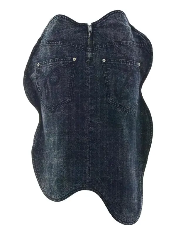 PUSHBUTTON Acid Wash Asymmetric Skirt - Blue