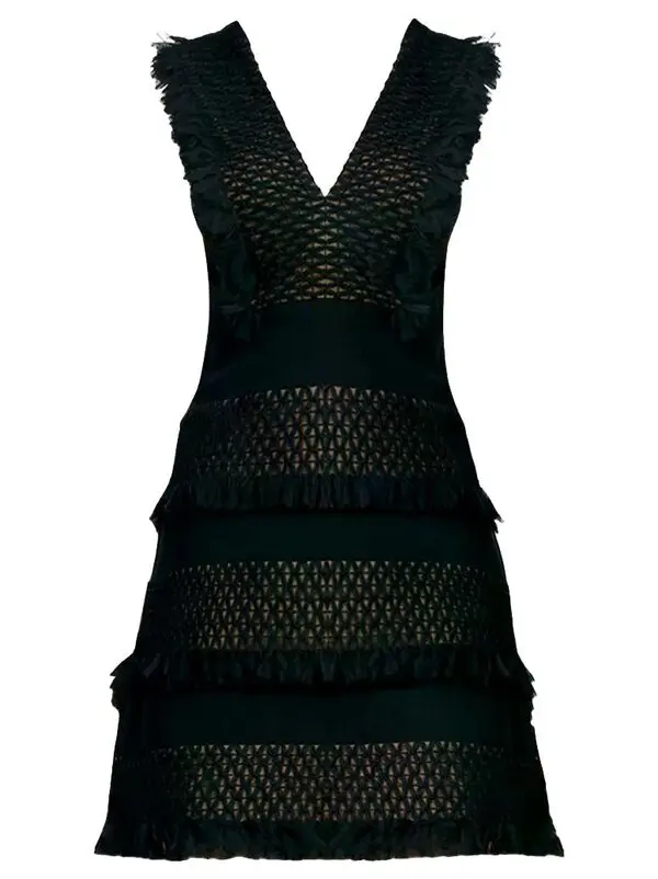 Tadashi Shoji Sleeveless Tiered Fringe Mini Dress - Black