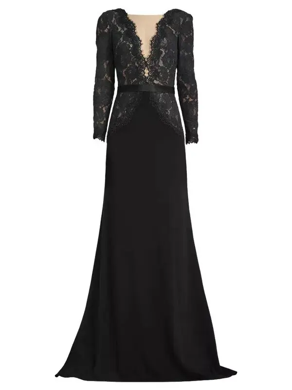 Tadashi Shoji Corwin Lace-panelled Belted Gown - Black
