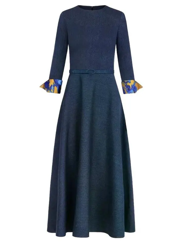 Oscar De La Renta Peony Cuff Wool Midi Dress - Blue
