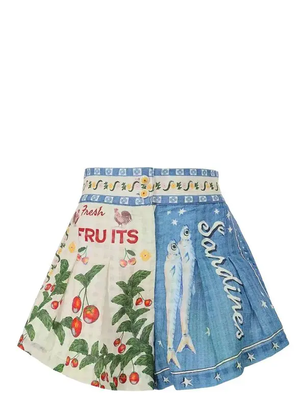 Agua Bendita Nalia Graphic-print Pleated Shorts - Blue