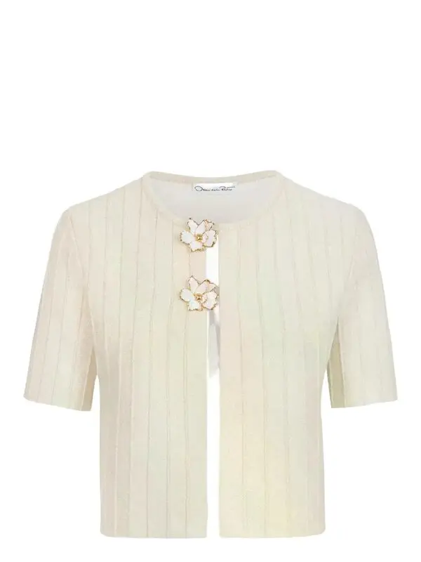 Oscar De La Renta Ottoman Floral Embellished Cropped Cardigan - Neutrals