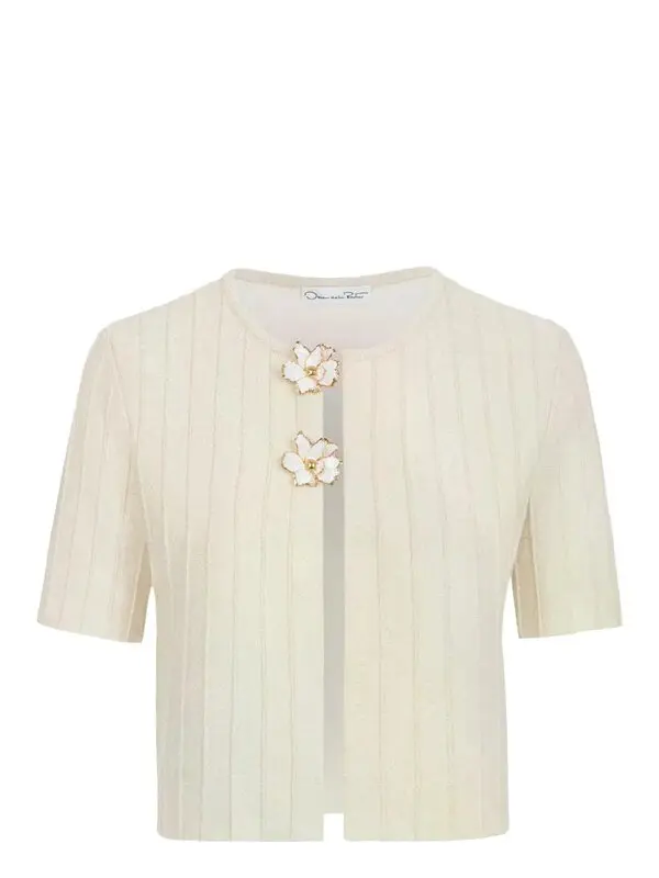 Oscar De La Renta Ottoman Floral Embellished Cropped Cardigan - Neutrals