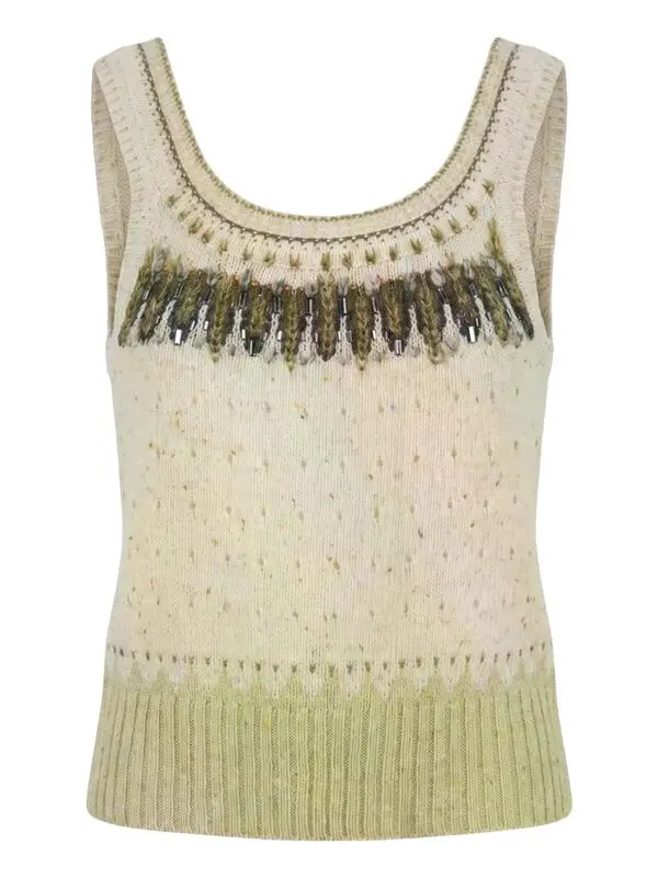 Ermanno Scervino Sleeveless Knit Top With Bead Embellishment - Neutrals