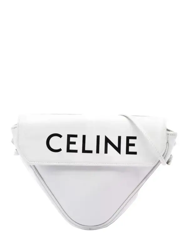 Celine Smooth Calfskin Logo Triangle Crossbody Bag - White