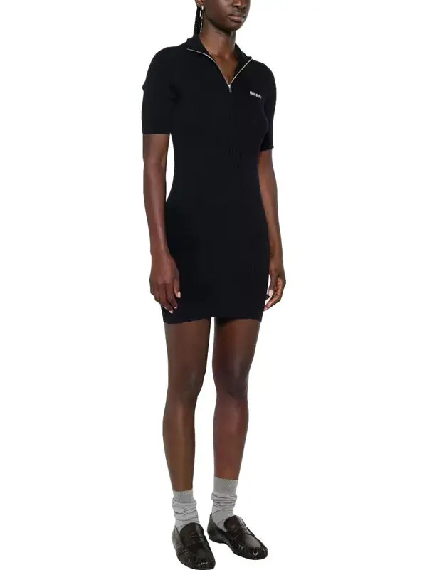 Miu Miu Ribbed-knit Logo-embroidered Mini Dress - Blue