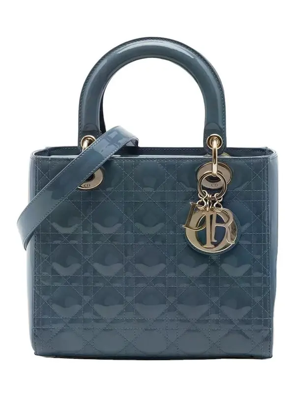 Dior Medium Patent Cannage Lady Satchel - Blue