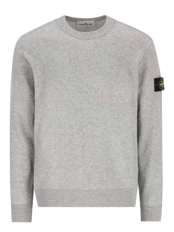 Stone Island Logo Patch Crew Neck Sweater - Grey