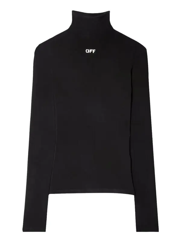 Off-White High Neck Long Sleeve Top - Black