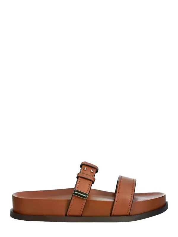 Armani Exchange Buckle-detail Leather Slides - Neutrals