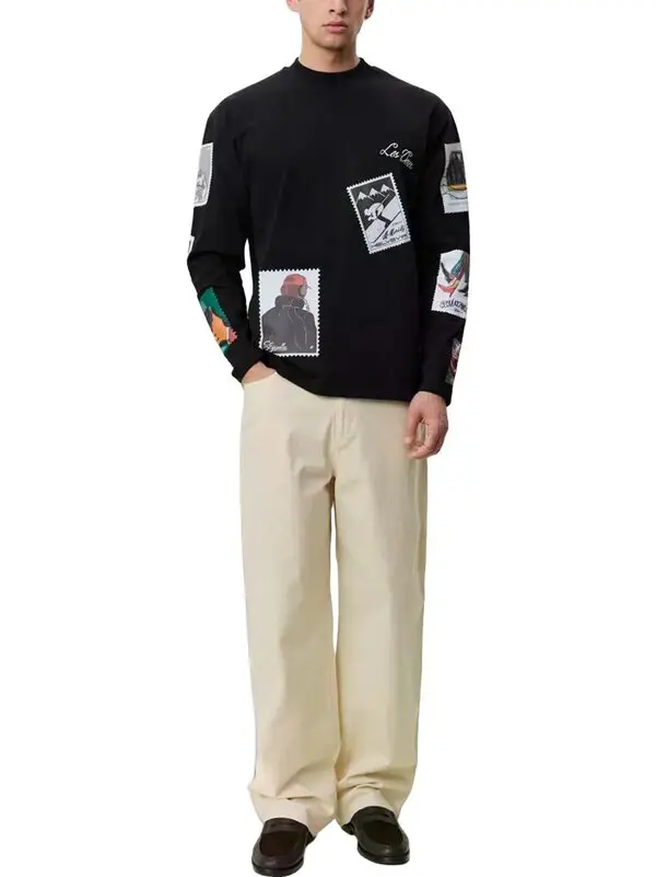 LES DEUX Stamp Print Long Sleeve Sweatshirt - Black