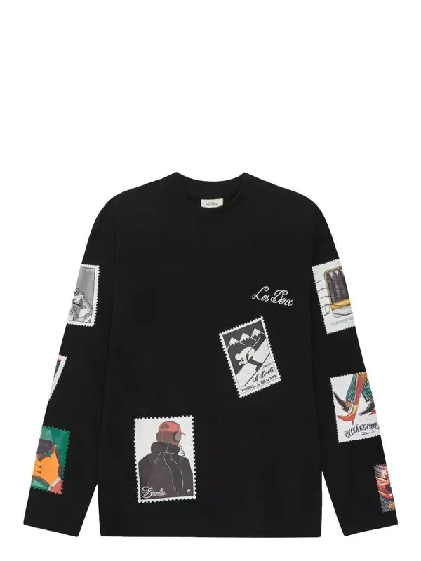 LES DEUX Stamp Print Long Sleeve Sweatshirt - Black