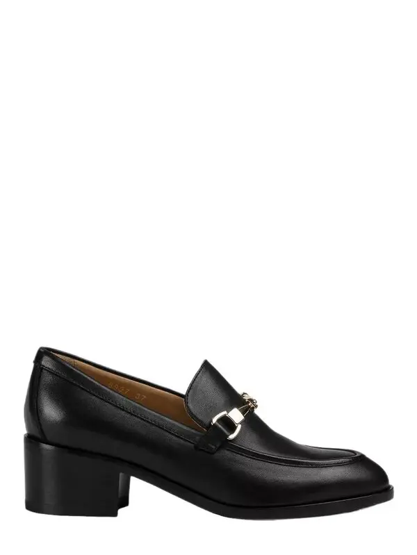 DOUCAL'S Leather Heeled Loafers With Gold-tone Detail - Black