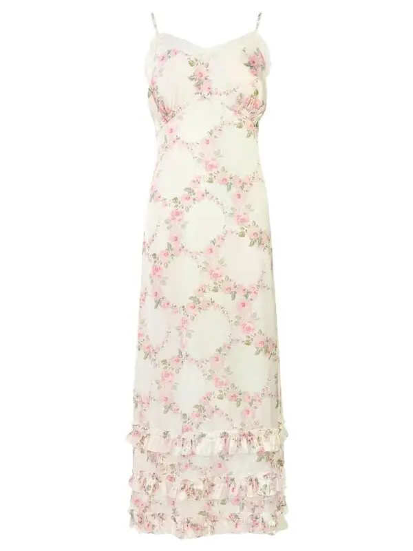 Simone Rocha Maxi Floral-print Ruffled Dress - Neutrals