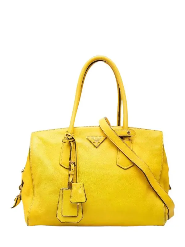 Prada 2013-2026 Vitello Daino Zip Top Satchel - Yellow