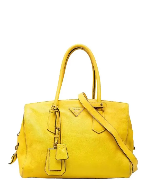 Prada Vitello Daino Zip Top Satchel - Yellow