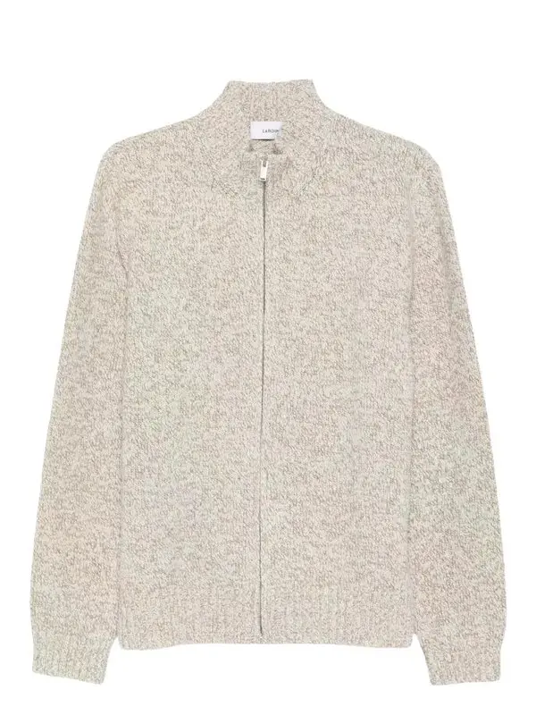 LARDINI Zip-up Marl Knit Sweater - Neutrals