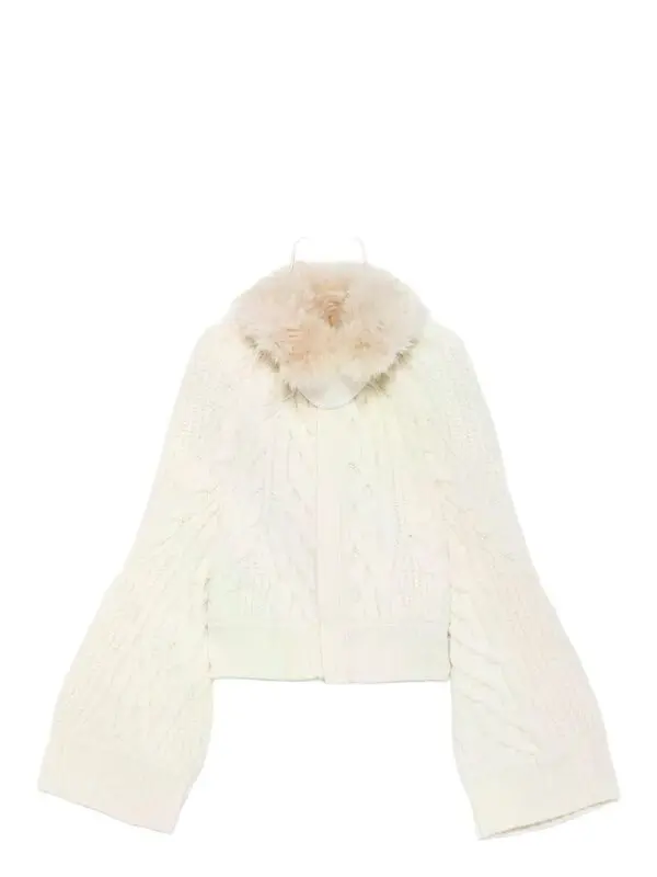 Sacai Cable-knit Faux-fur Trim Cardigan - Neutrals