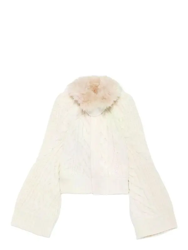 Sacai Cable-knit Faux-fur-trim Cardigan - Neutrals