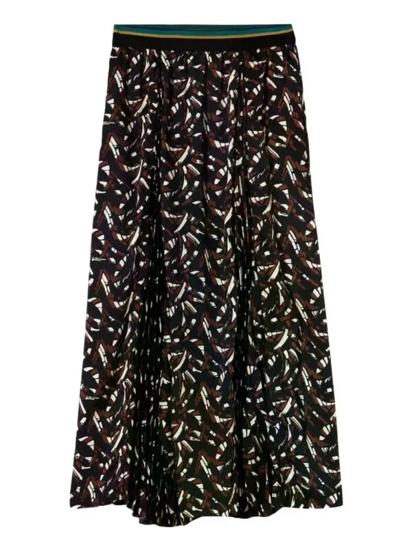Plan C Abstract Print Pleated Midi Skirt - Black