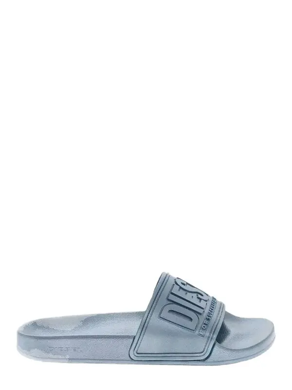 DIESEL® Pearlescent Rubber Slides With Embossed Logo - Blue