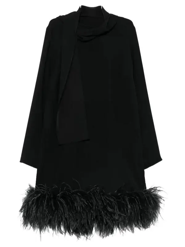 P.a.r.o.s.h Feather-trim Scarf-detail Mini Dress - Black