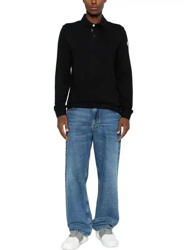 Moncler Logo-patch Long-sleeve Polo Shirt - Black