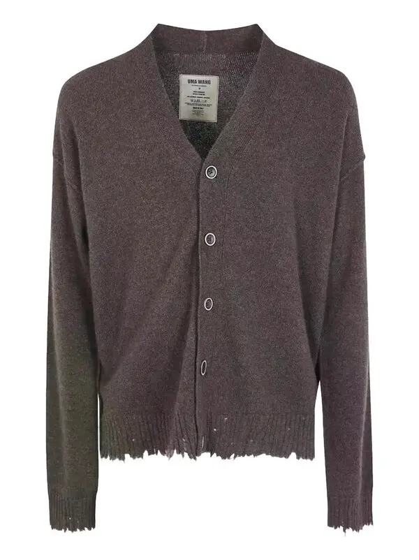 UMA WANG Cashmere Frayed-hem Cardigan - Brown
