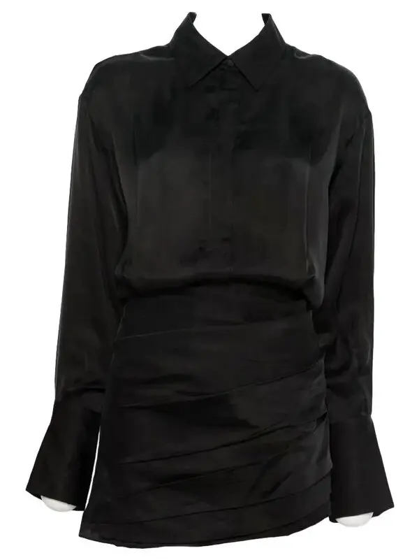 Andamane Andrea Ruched-detail Long-sleeves Mini Dress - Black