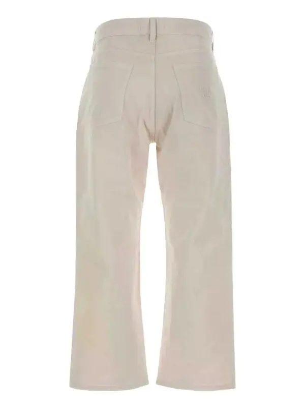 Miu Miu Logo Embroidered Cotton Trousers - Neutrals