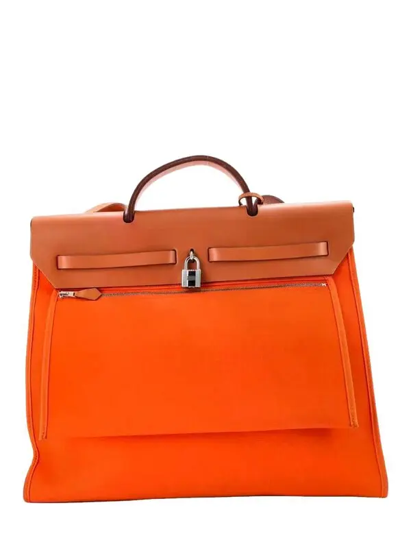 Hermès Herbag Zip Leather And Toile 39 Satchel - Brown