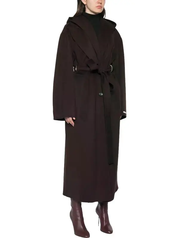Sportmax Hooded Belted Coat - Brown