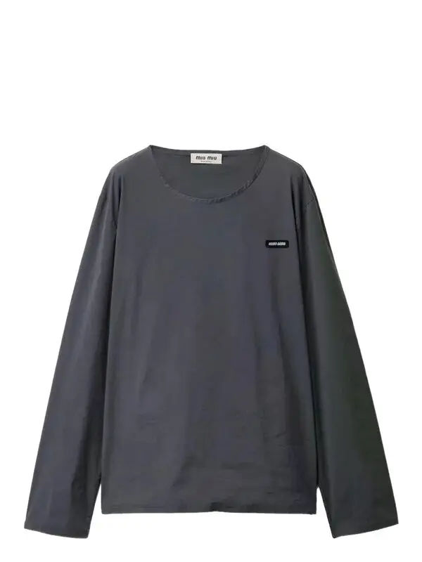 Miu Miu Stretch Poplin Long Sleeve Top - Grey