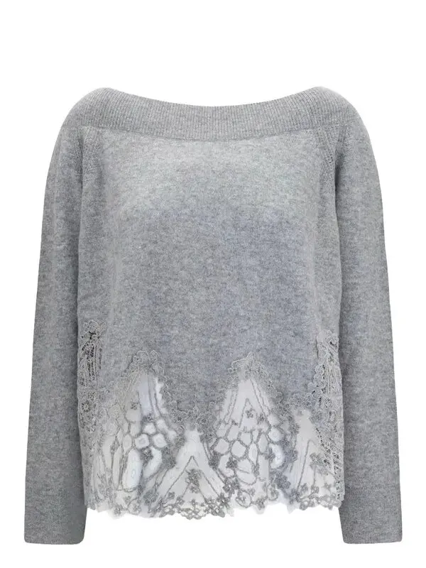 Ermanno Scervino Lace-trim Boat Neck Sweater - Grey