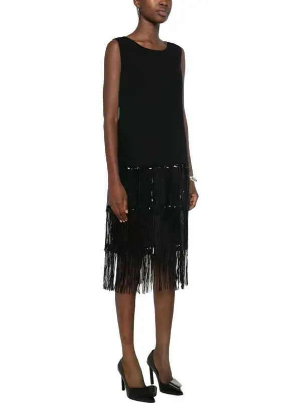 DE SANTIS Sequin Embellished Fringed Midi Dress - Black