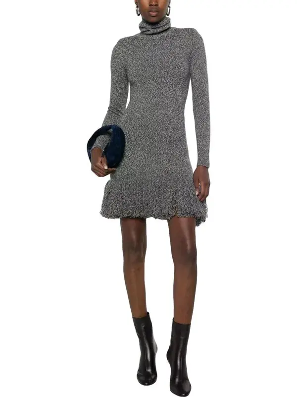 ELY ELY Roll-neck Fringed Mini Dress - Black