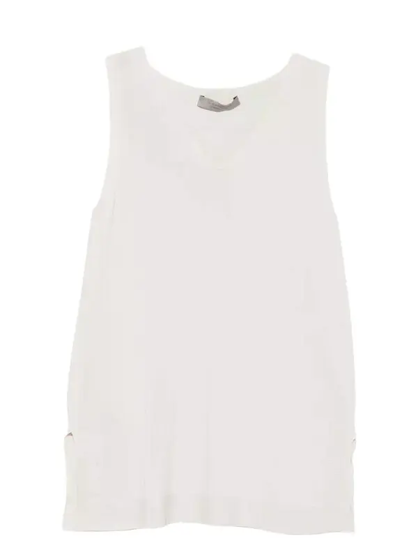 D.exterior Sleeveless V-neck Top With Side Slits - Neutrals