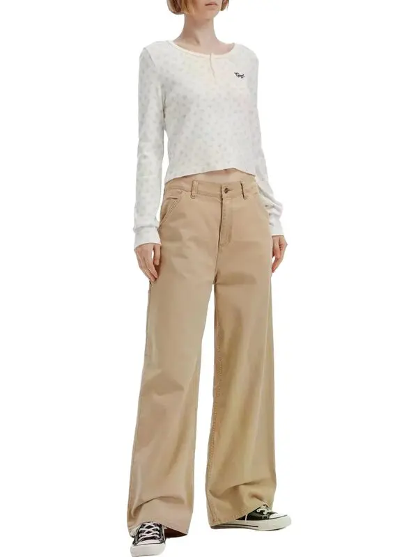 CHOCOOLATE Logo-embroidered Floral-print Long-sleeved Cropped T-shirt - White