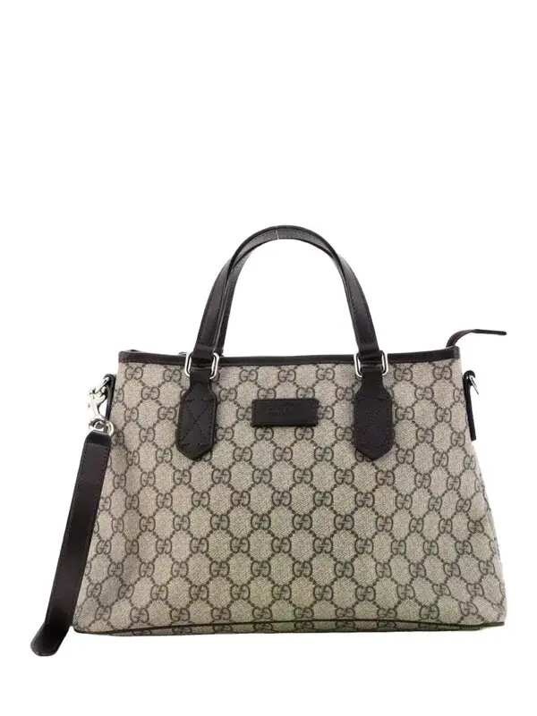 Gucci Convertible Zip Gg Coated Canvas With Leather Small Tote Bag - Brown