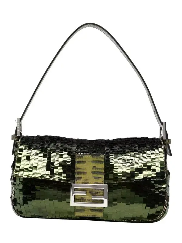Fendi Baguette Sequin-embellished Shoulder Bag - Green
