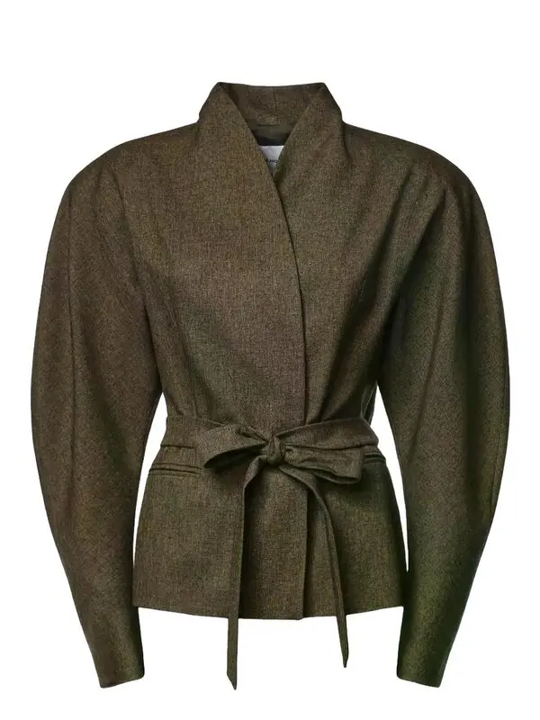 Andamane Margaux Belted Puff-sleeve Jacket - Brown