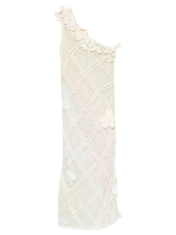 JW Anderson Crochet Floral One-shoulder Midi Dress - Neutrals