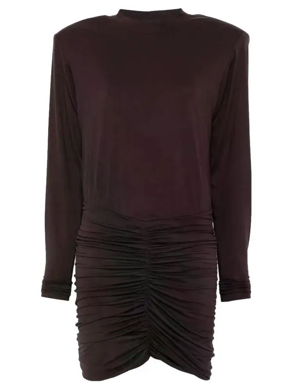 Andamane Lennox Padded-shoulder Ruched-detail Mini Dress - Brown
