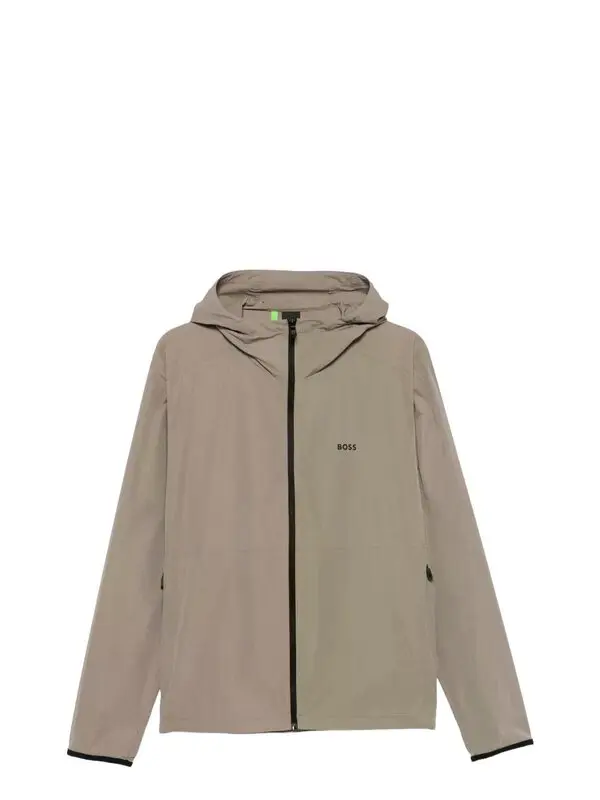BOSS Hooded Logo Print Zip-up Jacket - Neutrals