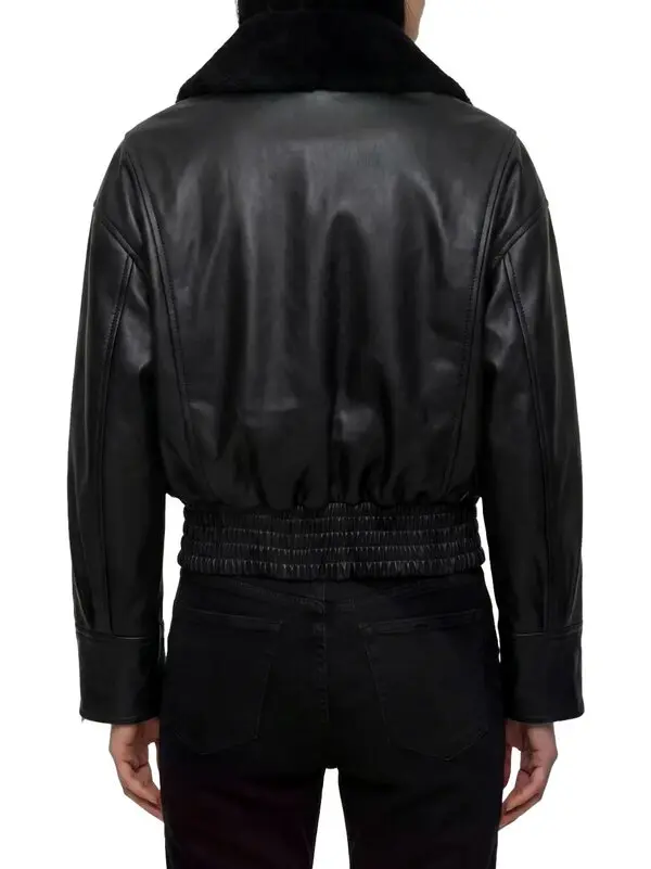 IVY OAK Laila Lane Shearling-collar Leather Bomber Jacket - Black