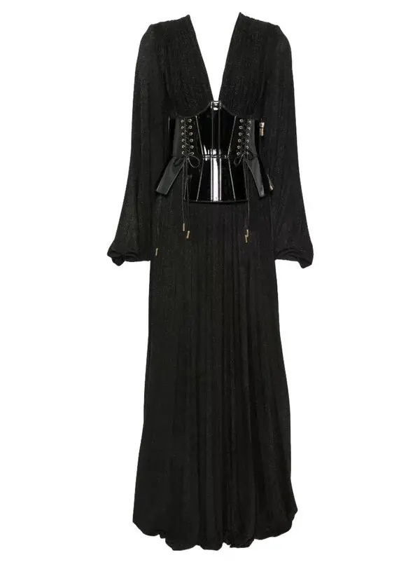 Elisabetta Franchi Corset-style Pleated Maxi Dress - Black