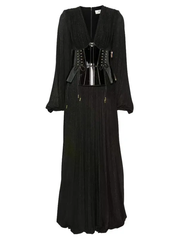 Elisabetta Franchi Corset-style Pleated Maxi Dress - Black