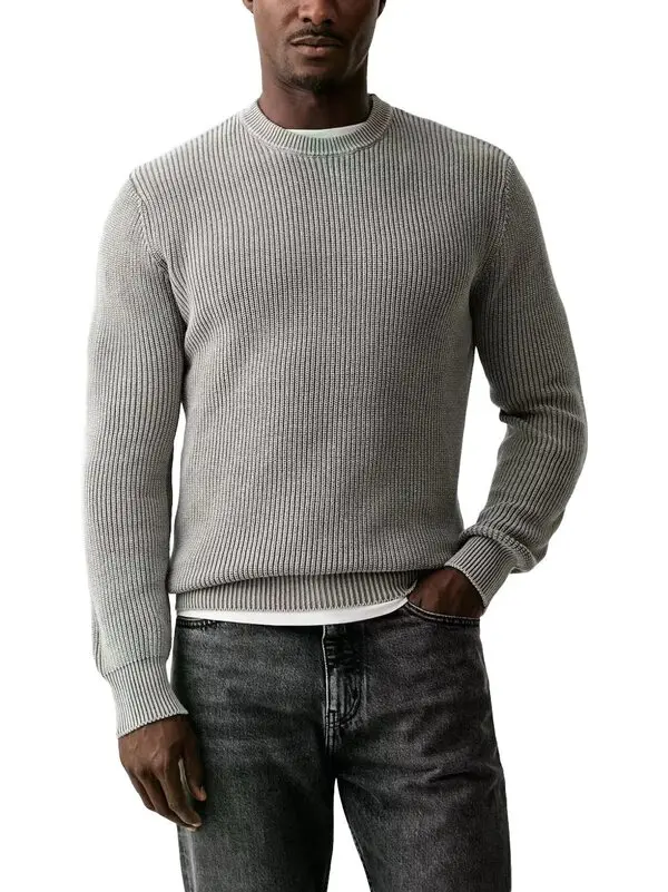 Guess Ribbed-knit Crew-neck Long Sleeve Sweater - Grey