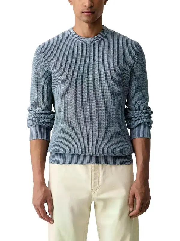 Guess Ribbed Knit Logo Patch Sweater - Blue